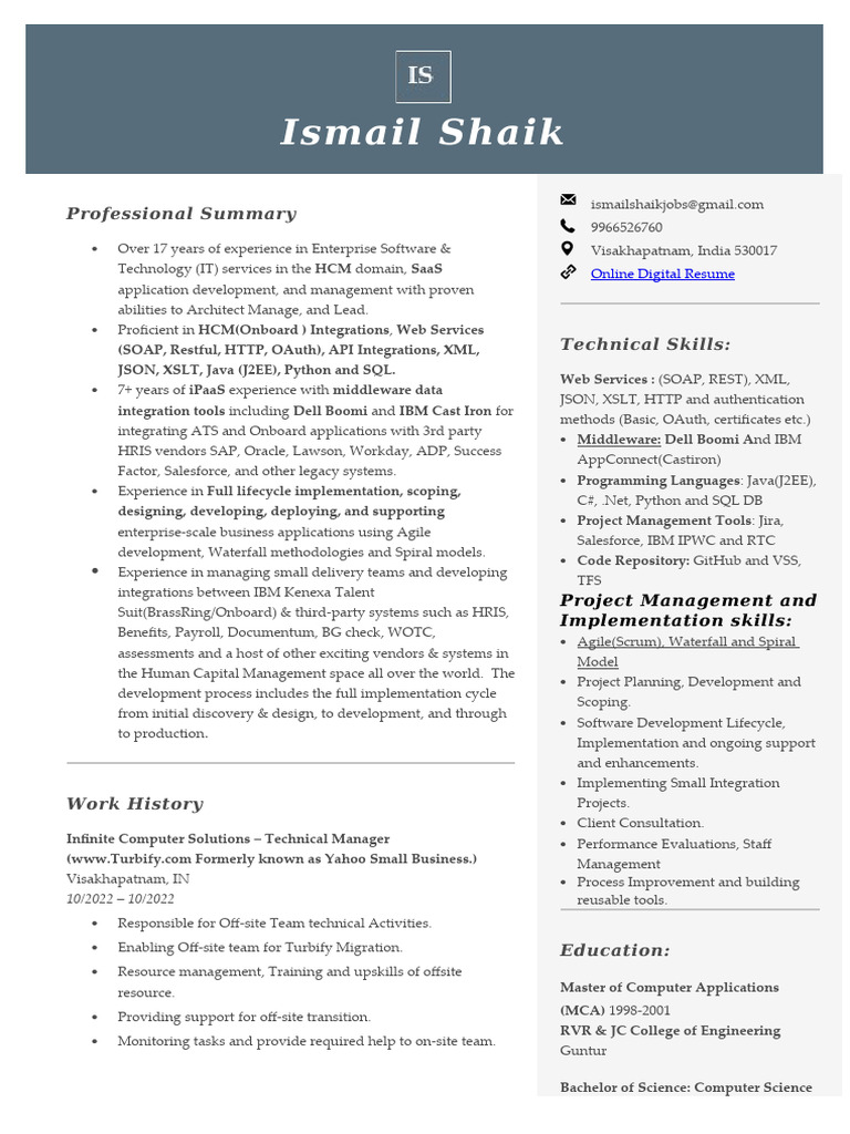Ismail_Shaik_Resume_Mgr | PDF | Web Service | Systems Engineering