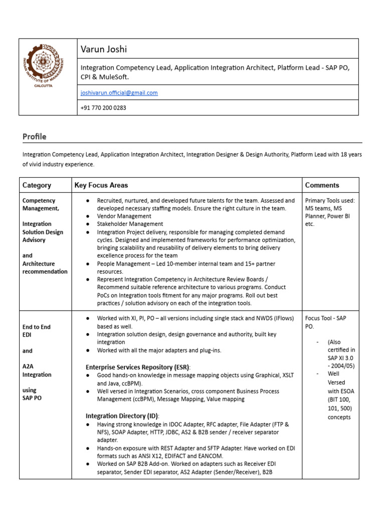 CV Varun Joshi - Integration Lead - 0722 | PDF | Electronic Data Interchange | Computing