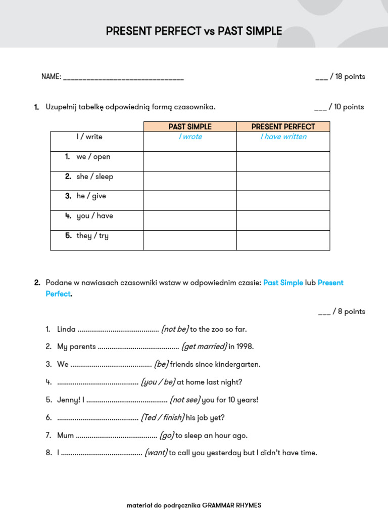 Short Test PRESENT PERFECT Vs PAST SIMPLE | PDF