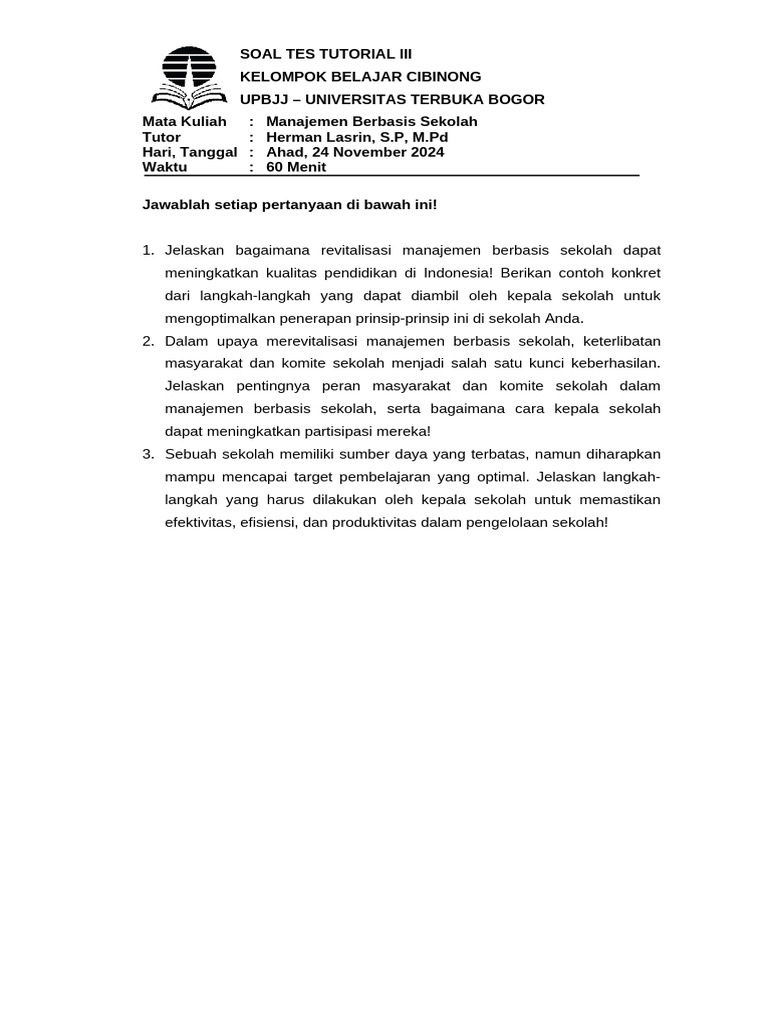 Soal TT-3 2024 MBS | PDF