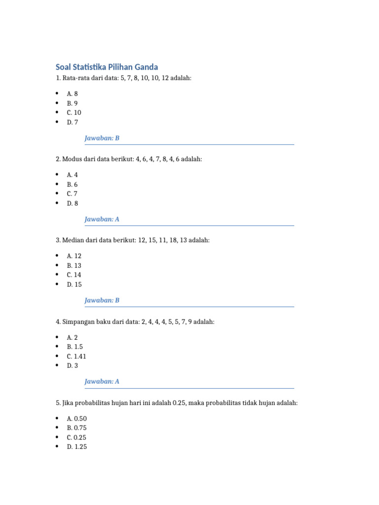Soal Statistika Pilihan Ganda dan Jawaban | PDF