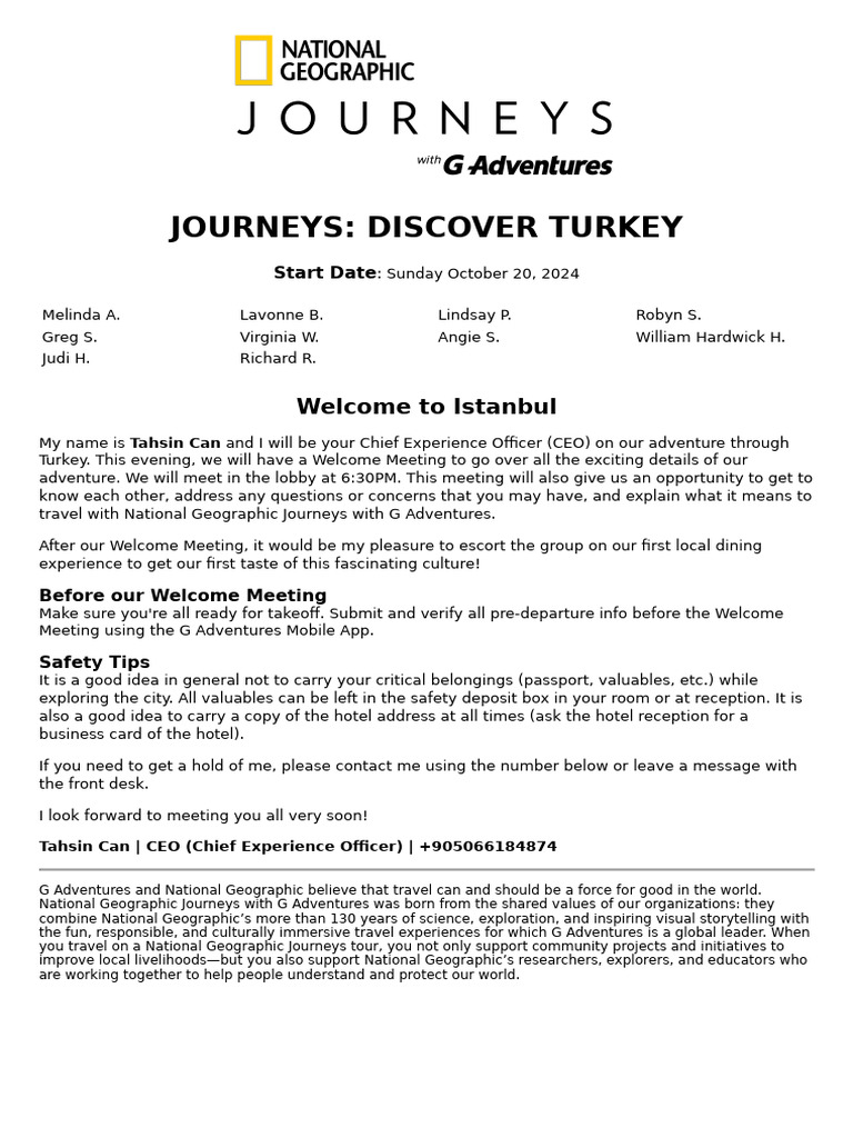Journeys - Discover Turkey Welcome Note | PDF