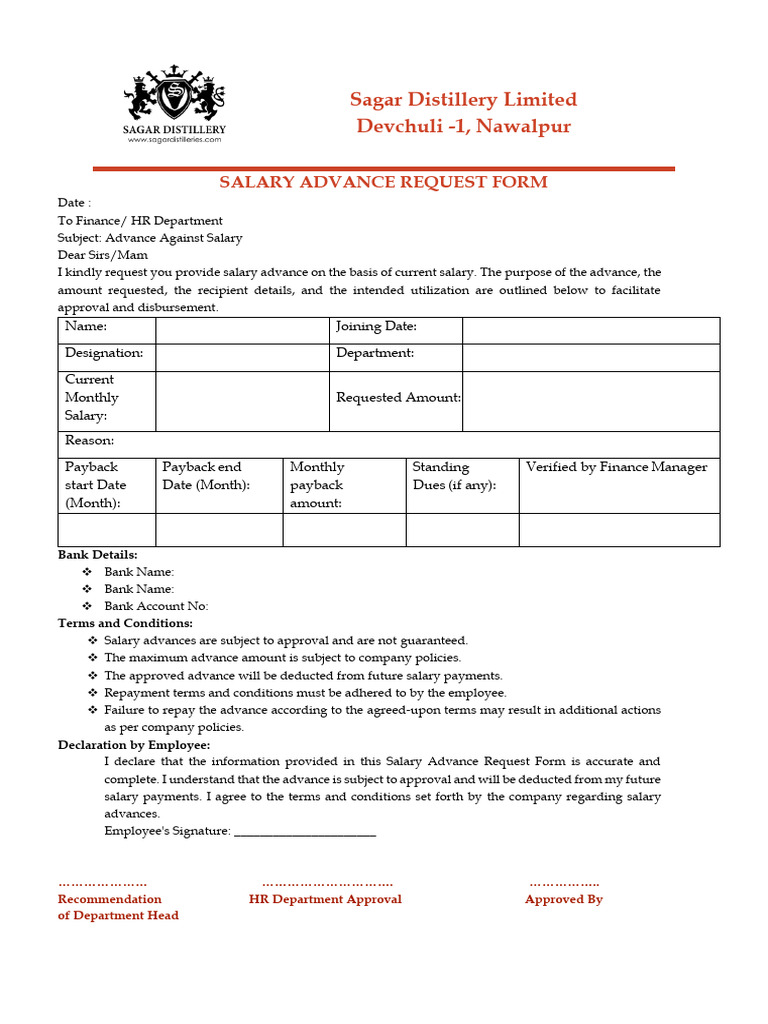 Salary Advance Request Form Template | PDF