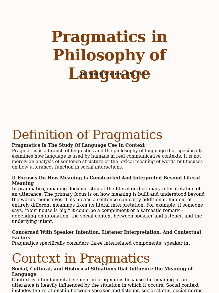 Pragmatics in Philosophy of Language | PDF | Semantics | Communication