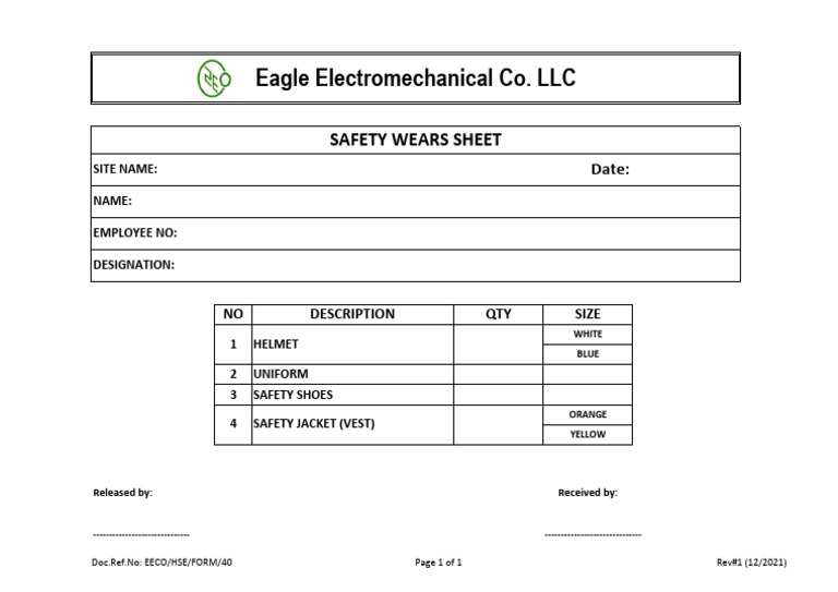 40 Safety Wear Sheet (New) | PDF