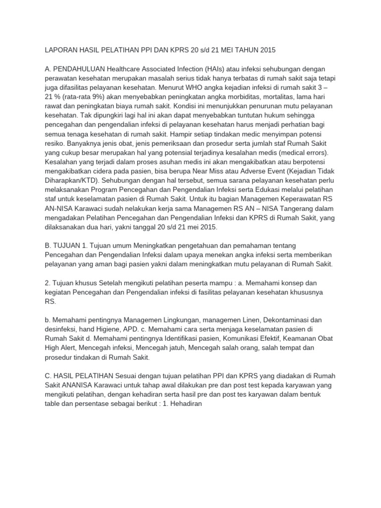 LAPORAN HASIL PELATIHAN PPI DAN KPRS 20 S | PDF