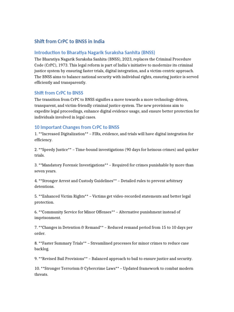 Shift From CRPC To BNSS Updated | PDF