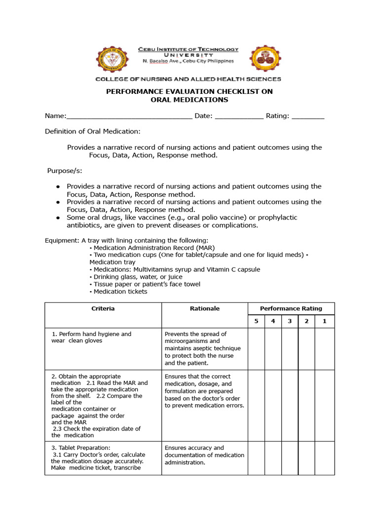 CIT Oral-Medications Checklist | PDF | Tablet (Pharmacy) | Dose ...