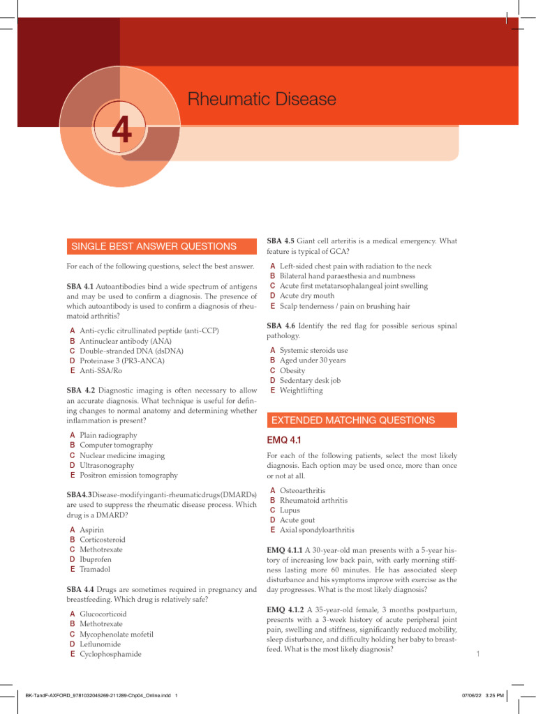 Chp04_Q&As_Online Rheumatic Disease | PDF | Arthritis | Medical Specialties