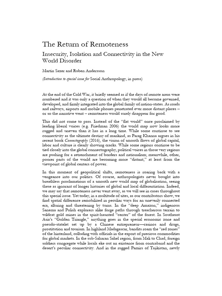 The Return of Remoteness - Insecurity, Isolation and Connectivity in The New World Disorder ...