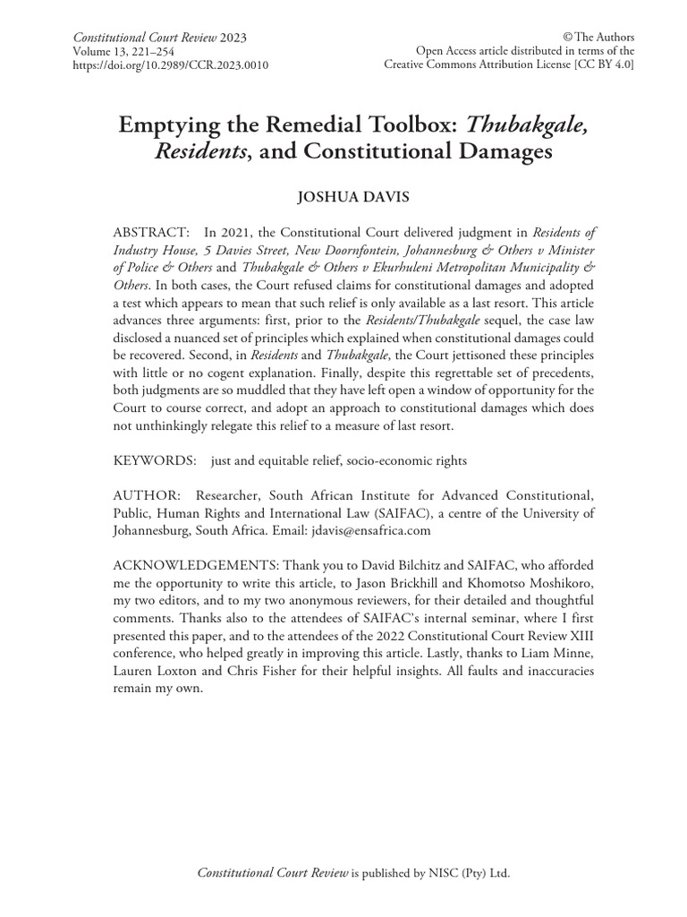 Constitutional Damages in South Africa | PDF | Legal Remedy | Damages