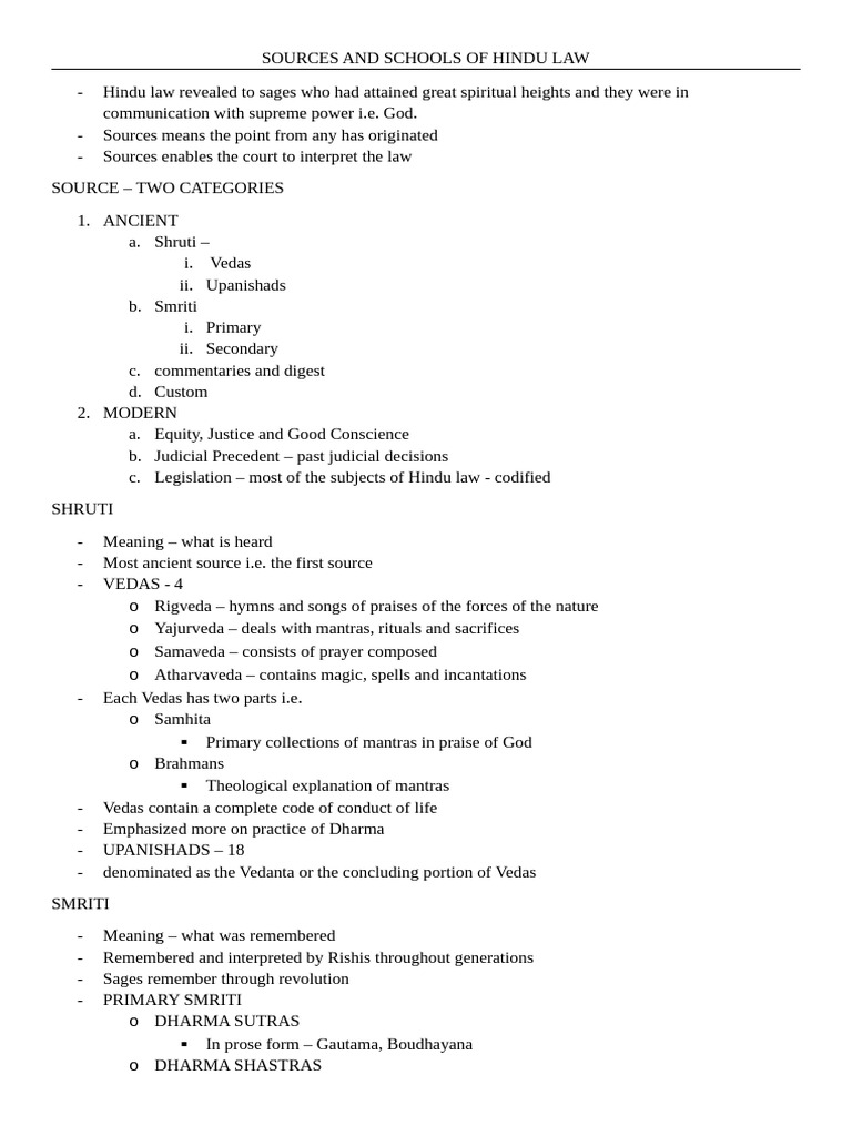 Sources and Schools of Hindu Law | PDF | Vedas | Ancient Indian Literature