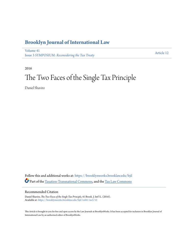 The Two Faces of The Single Tax Principle | PDF | Taxes | Double Taxation