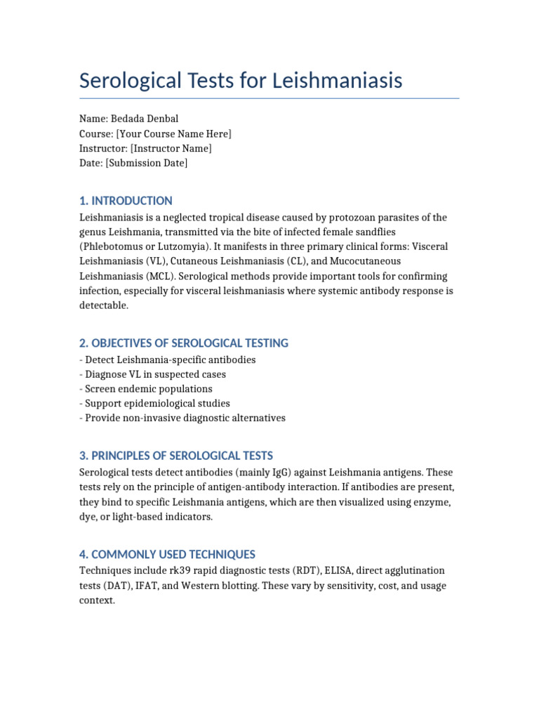 Serological Tests For Leishmaniasis Bedada Denbal | PDF | Serology ...