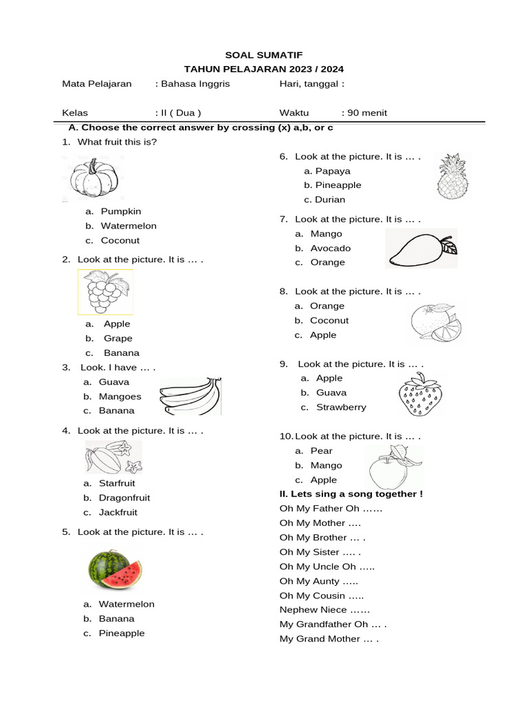 Soal Sumatif Bahasa Inggris KLS 2 | PDF