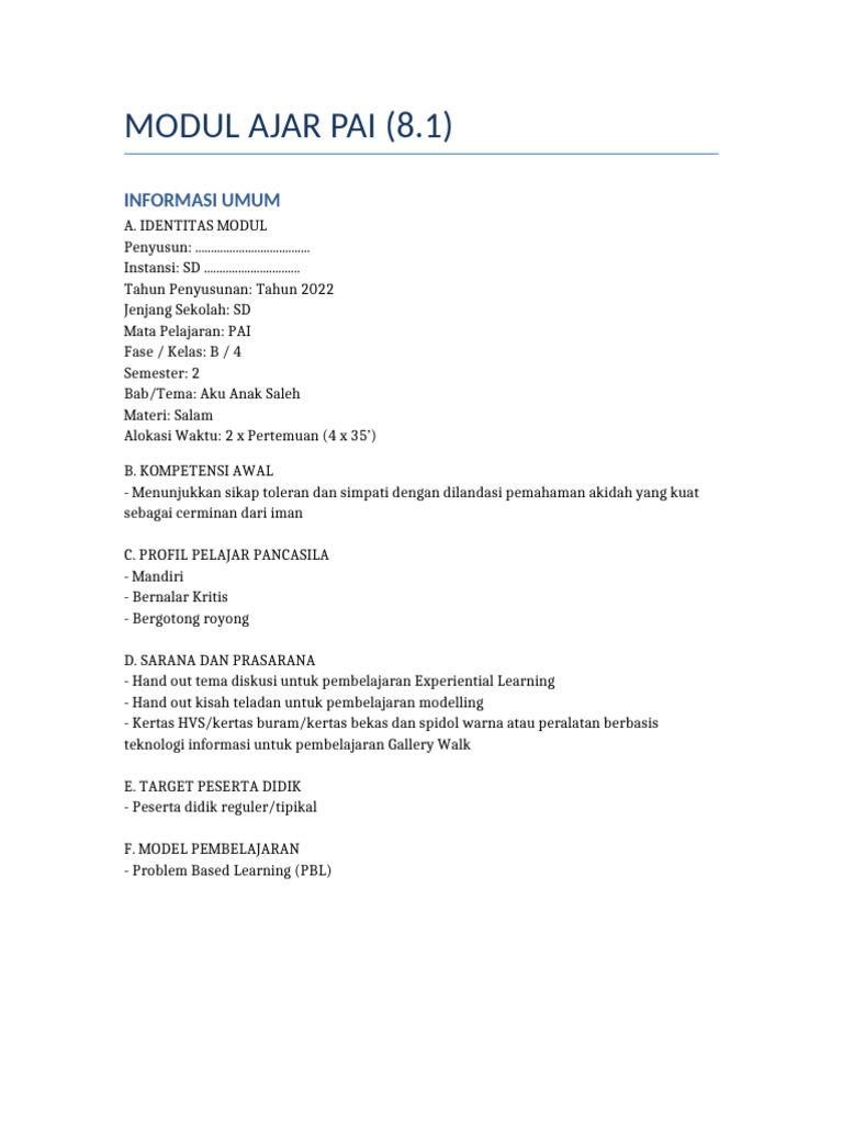 Modul Ajar Pai PBL | PDF