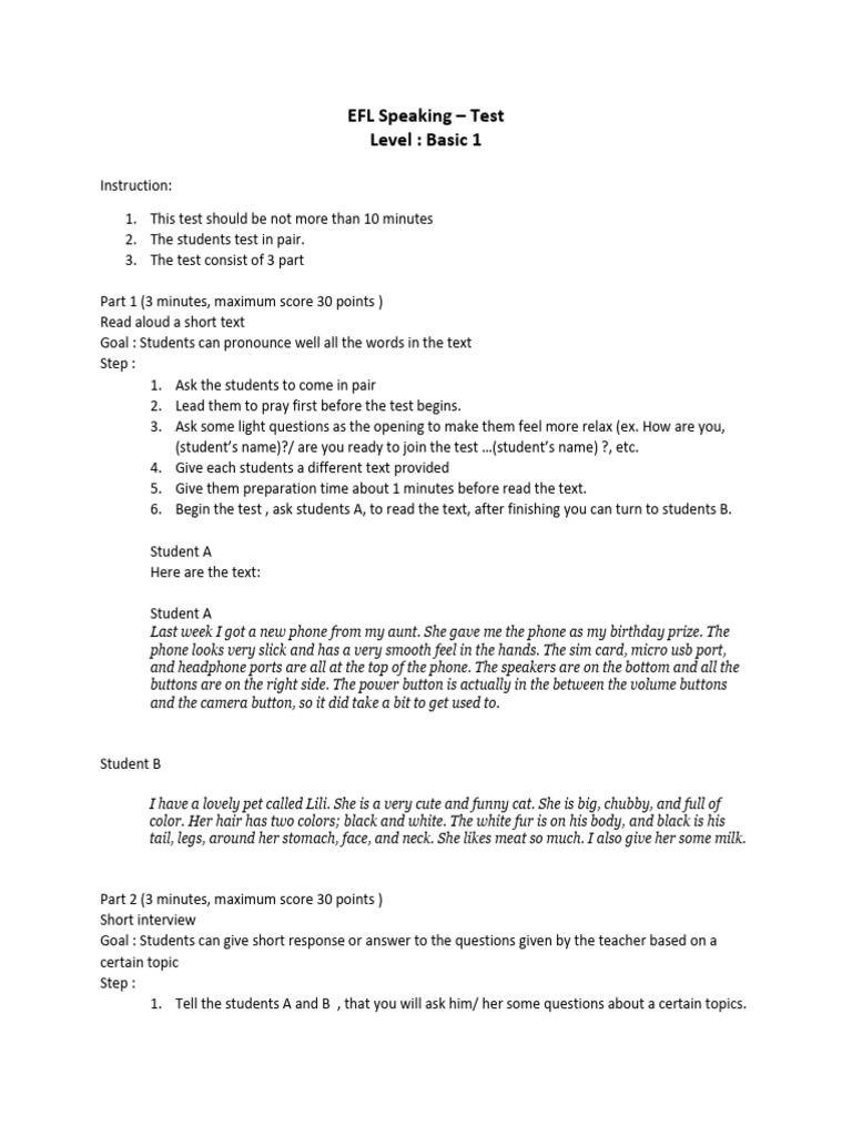 EFL Basic Speaking Test Guide | PDF