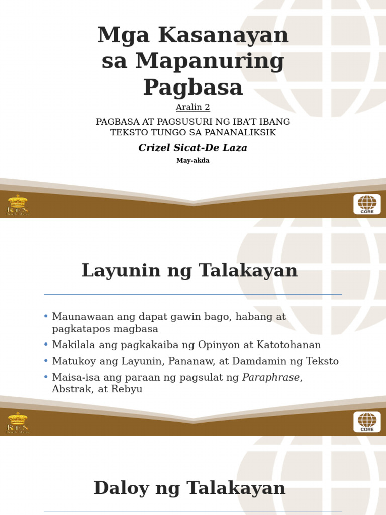 2 Mga Kasanayan Sa Mapanuring Pagbasa | PDF