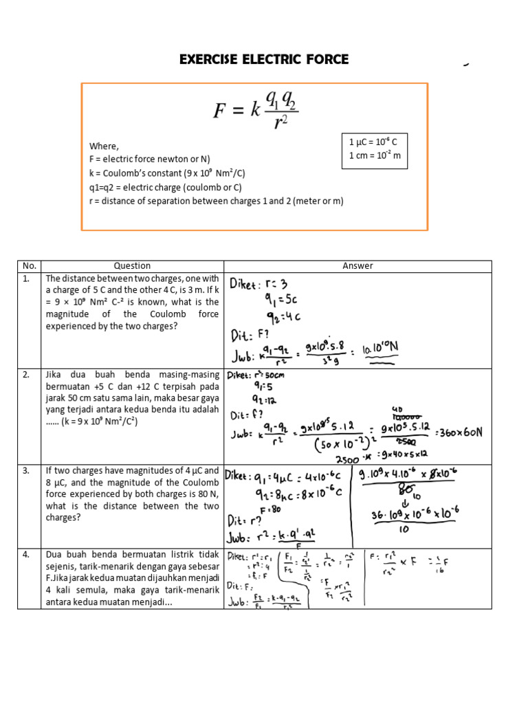 EXERCISE ELECTRIC FORCE | PDF