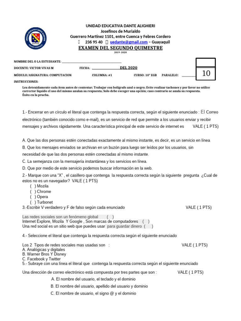 Examen 2qui. 08.01.2018 Compu | PDF | Internet | Sitios web