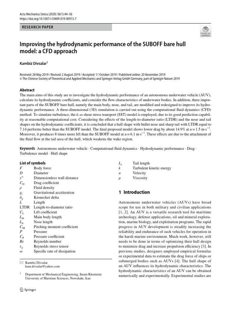 Divasalar_Improving the hydrodynamic performance of the SUBOFF bare hull model a CFD approach ...
