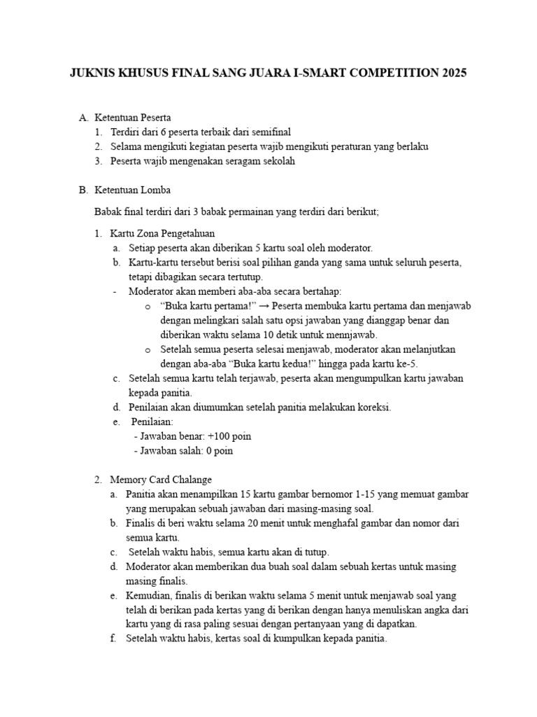 Juknis Babak Final Cabang Lomba Sang Juara | PDF