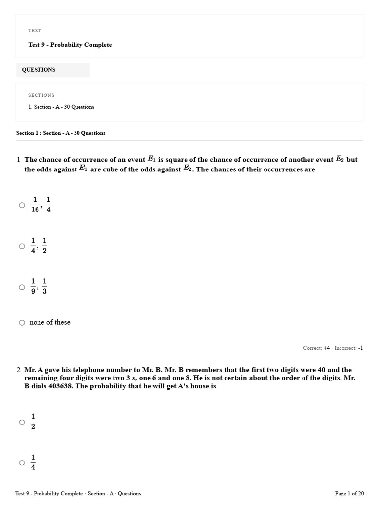 Test - Probability Complete | PDF | Probability | Multiple Choice