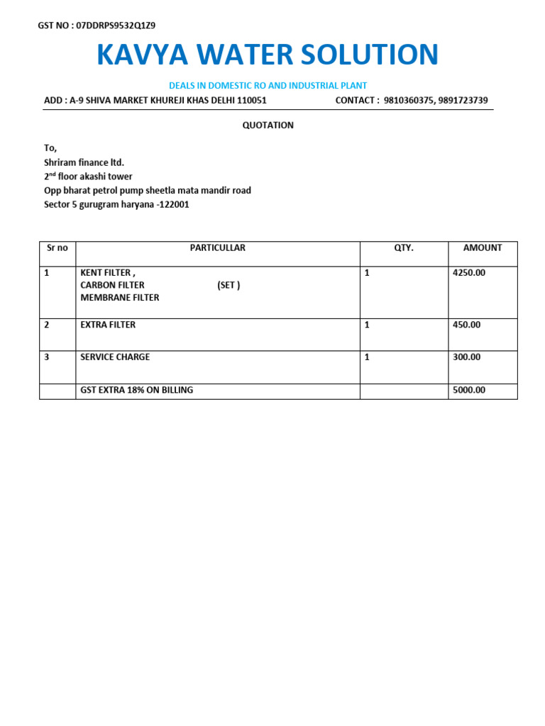 Kavya Water Solution | PDF