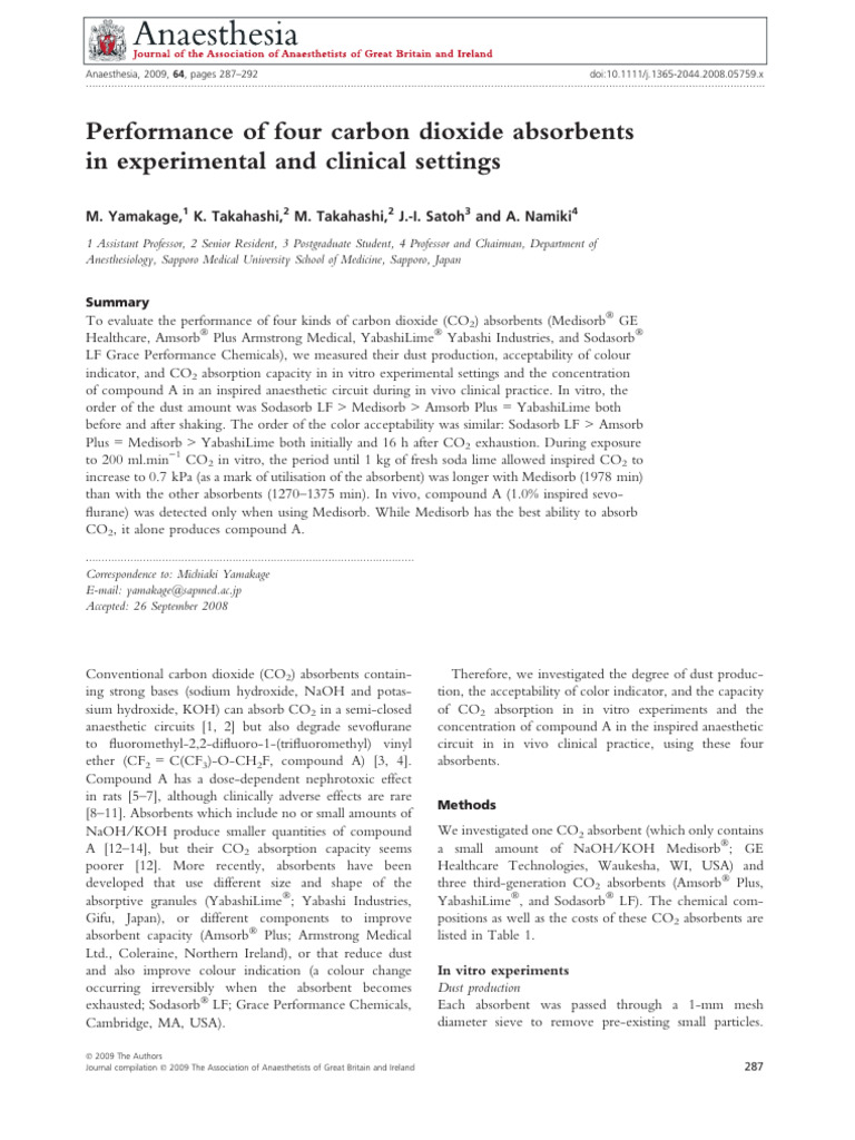 CO2 Absorbent Performance Comparison | PDF | Anesthesia | Carbon Dioxide