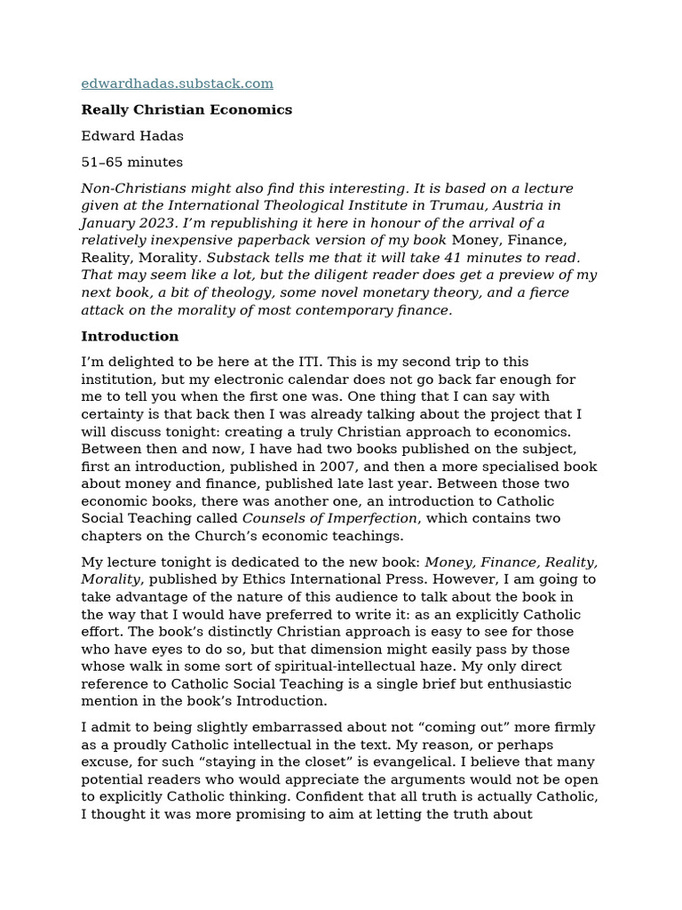 Edward HADAS - Real Christian Economics | PDF | Labour Economics ...