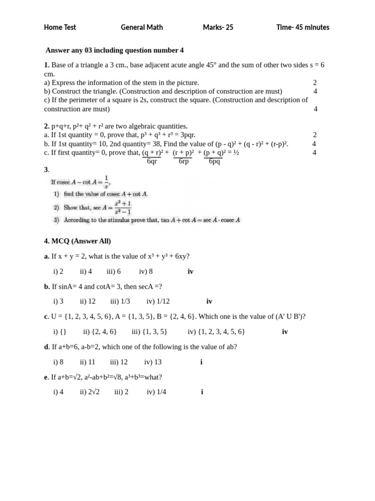 General Math Test 1 | PDF