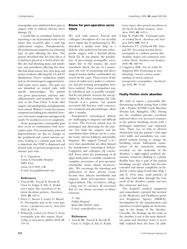 Anaesthesia - 2005 - Bennett - Faulty Penlon Circle Absorber | PDF ...