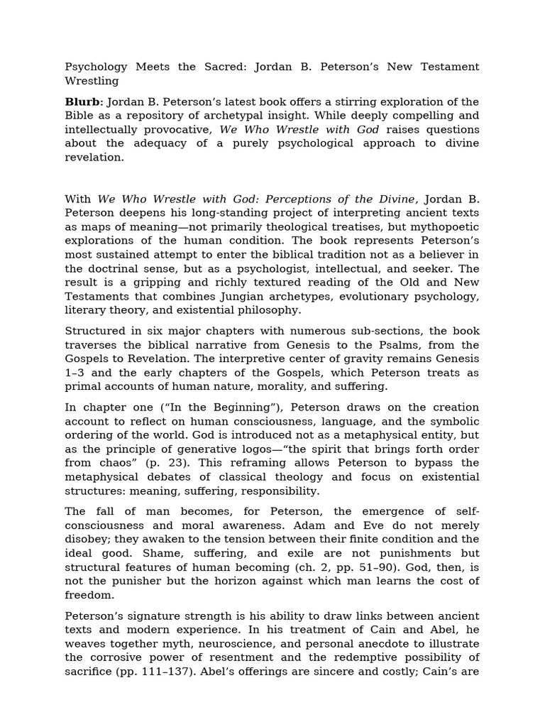 BENTZ, Jan - REVIEW - Jordan Peterson - We Who Wrestle (ENG) | PDF ...