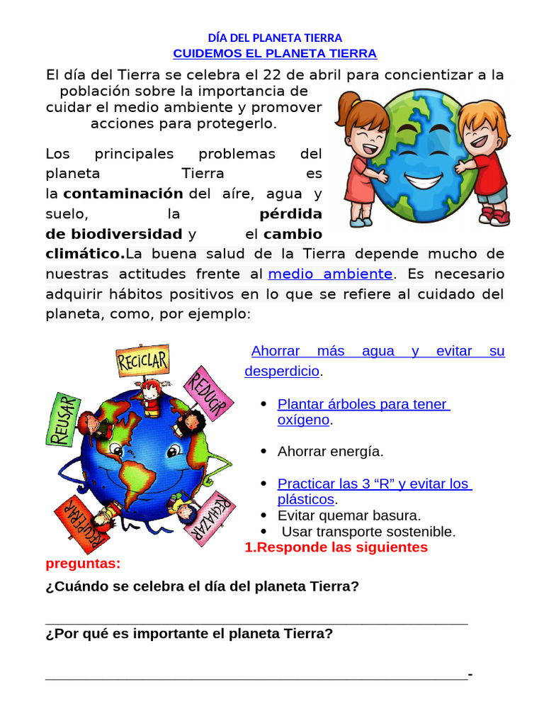 Día del Planeta Tierra: Cuidado Ambiental | PDF | Contaminación | Tierra