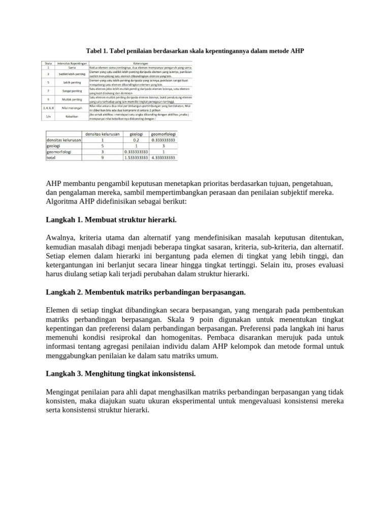 Tabel Penilaian Metode AHP | PDF