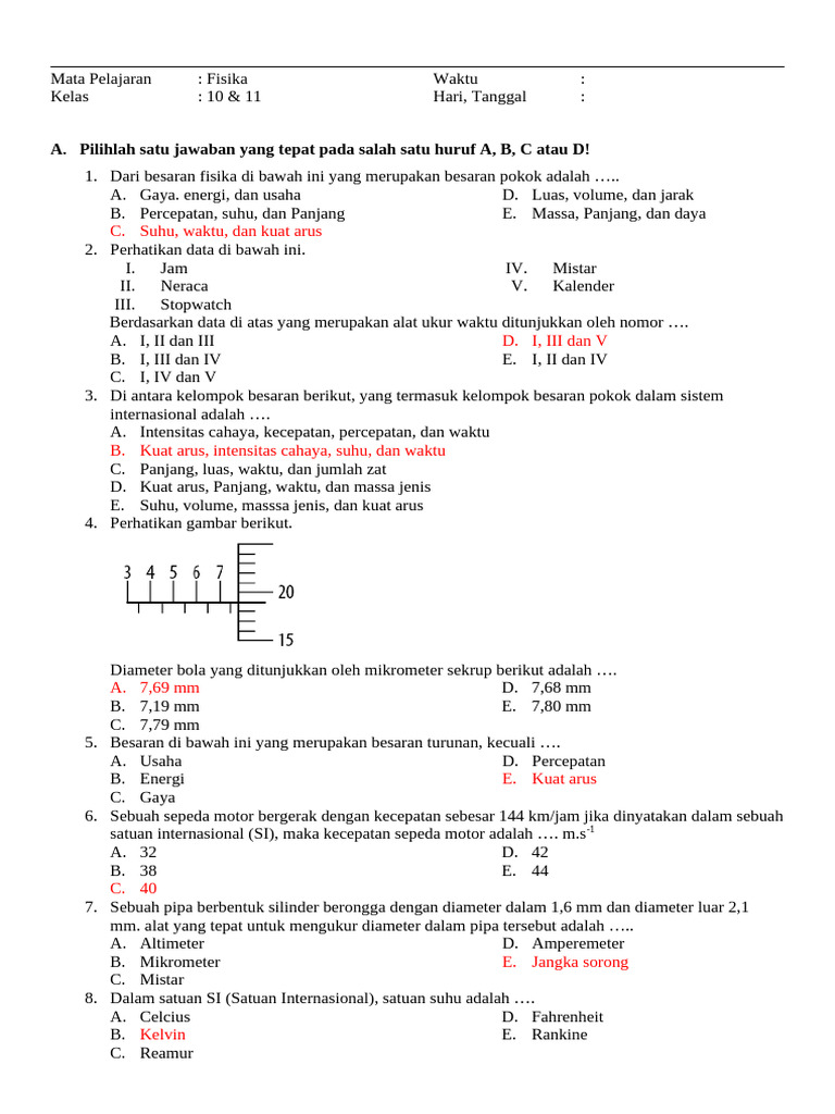 Soal Pas Fisika Kelas 10 & 11 | PDF