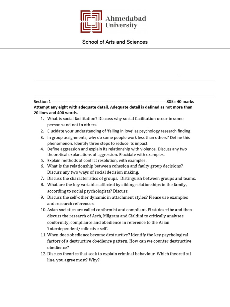 PSY220 - Question Paper - 2022SAP | PDF | Social Psychology | Conformity