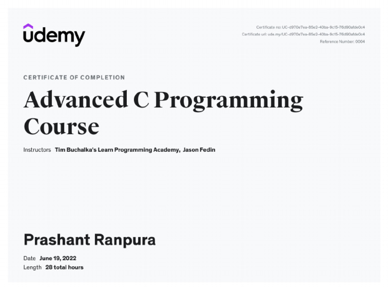 Advanced C Course Certificate | PDF