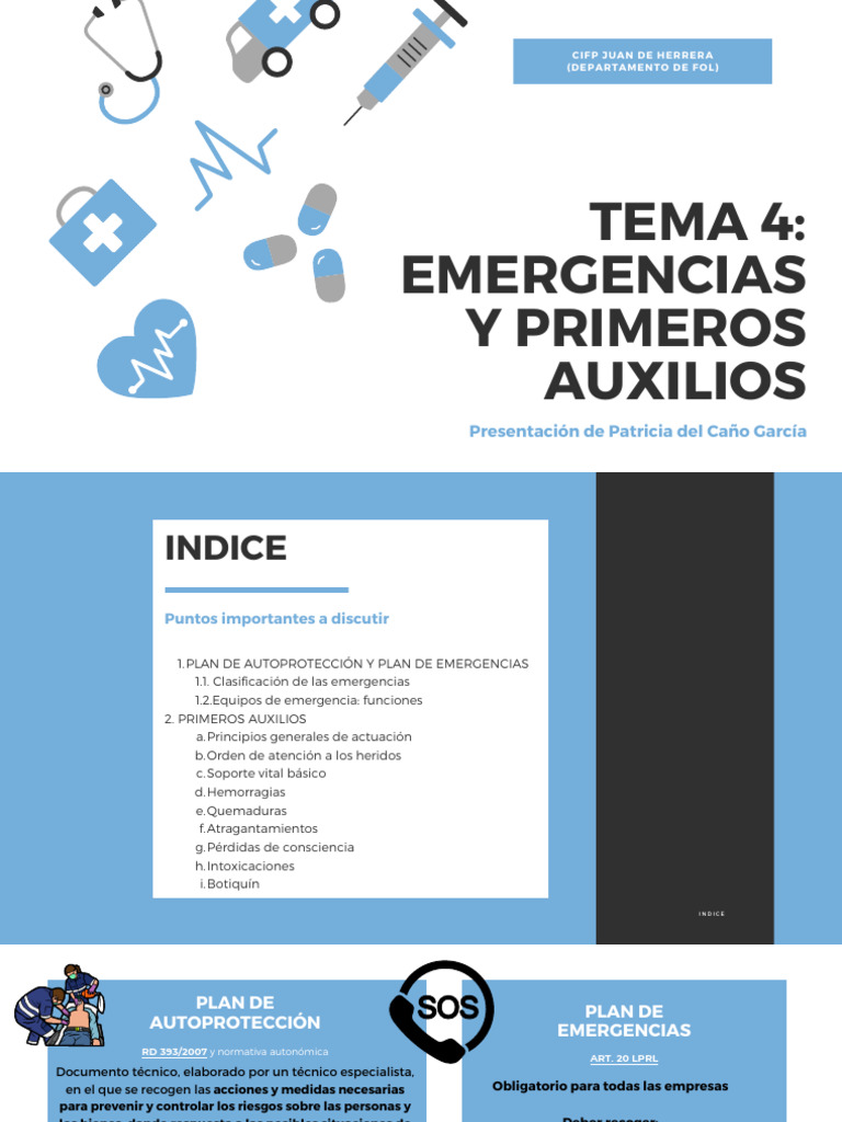 Tema 4 Emergencias y Primeros Auxilios | PDF | Reanimación cardiopulmonar | La seguridad