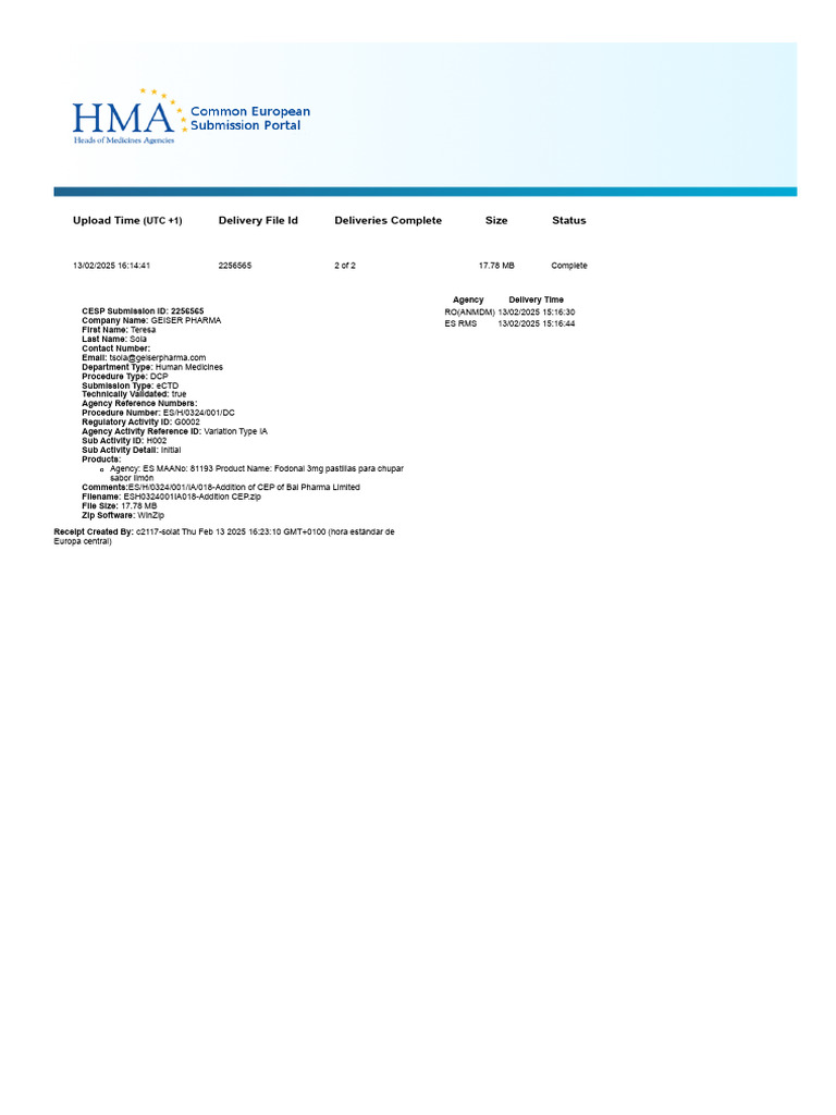 CESP Delivery Details 2256565 | PDF
