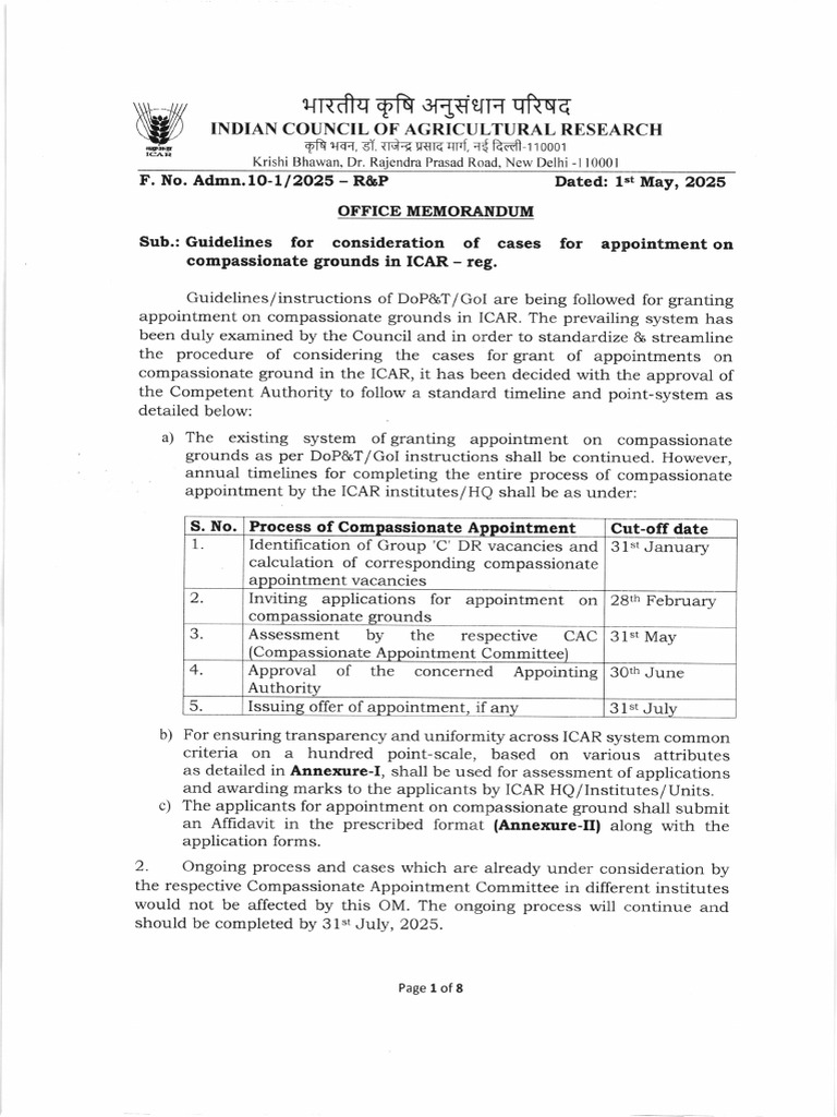 OM-Appointment On Compassionate Ground-01052025 | PDF