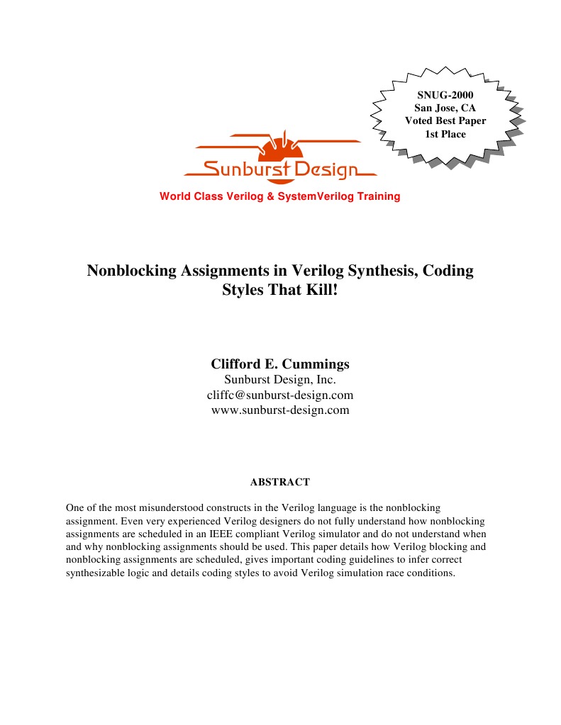 Nonblocking Assignments In Verilog Synthesis Coding Styles That Kill Pdf 
