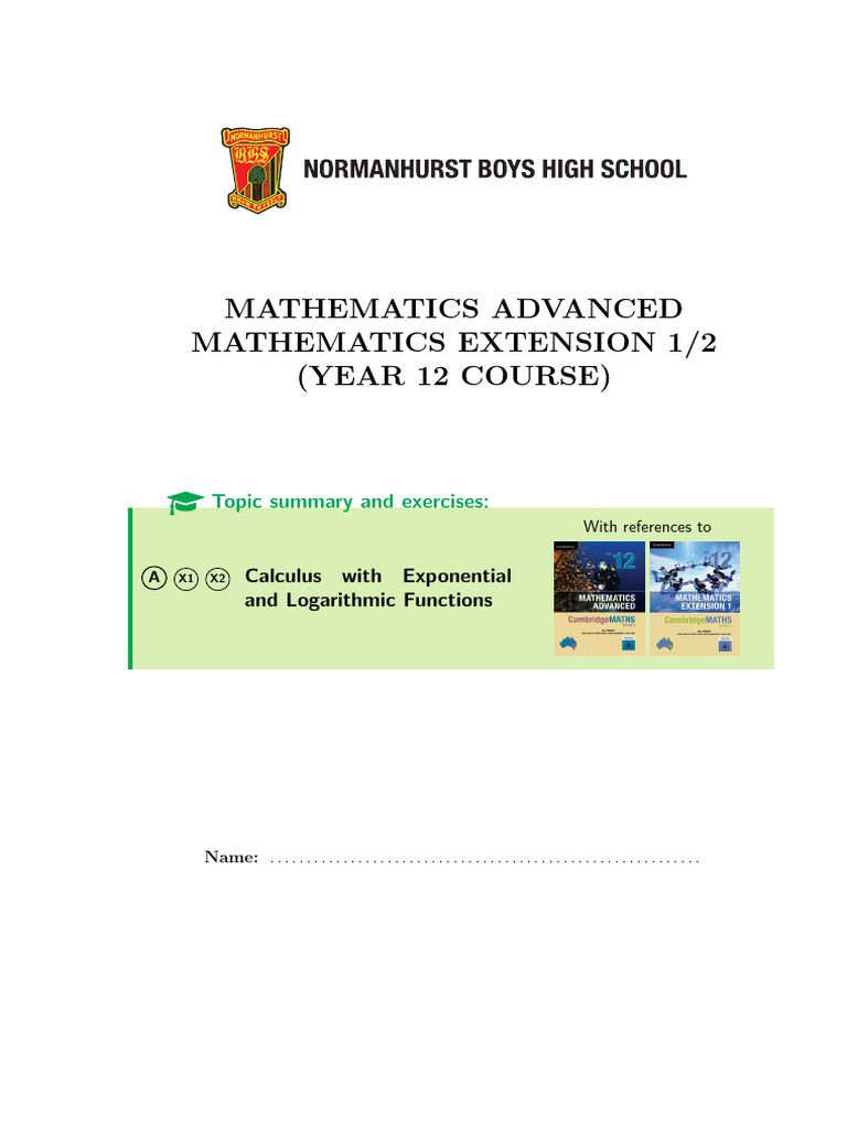 Ma c2 3 4 - Exponential Logarithmic Functions - Showcloze - 210325 | PDF | Integral | Derivative