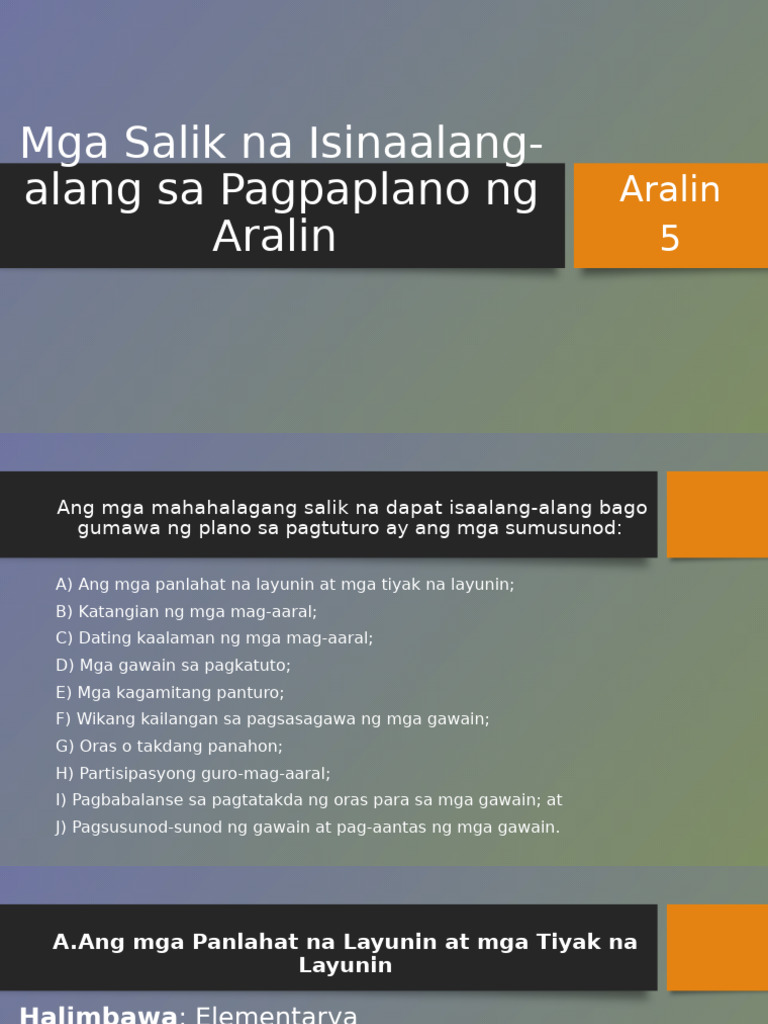 Mga Salik Na Isinaalang Alang Sa Pagpaplano Ng Aralin 2 | PDF