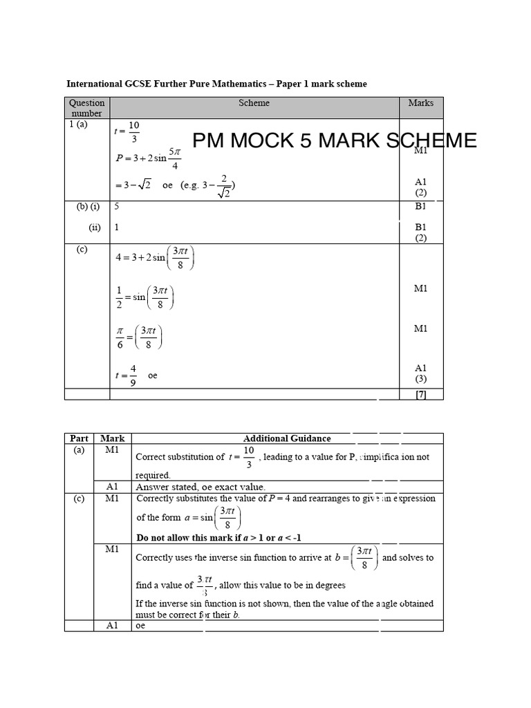 PM MOCK 5 MARK SCHEME 2025 (2) | PDF | Equations | Mathematical Physics