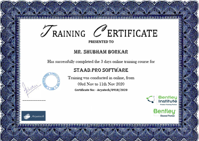 Certificate For STAAD - Pro 1 | PDF