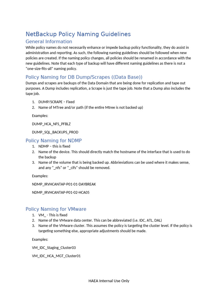 Networker Policy Naming Guidelines | PDF | Backup | Operating System Families