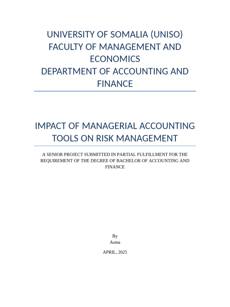 Impact of Managerial Accounting Tools On Risk Management Asma | PDF ...