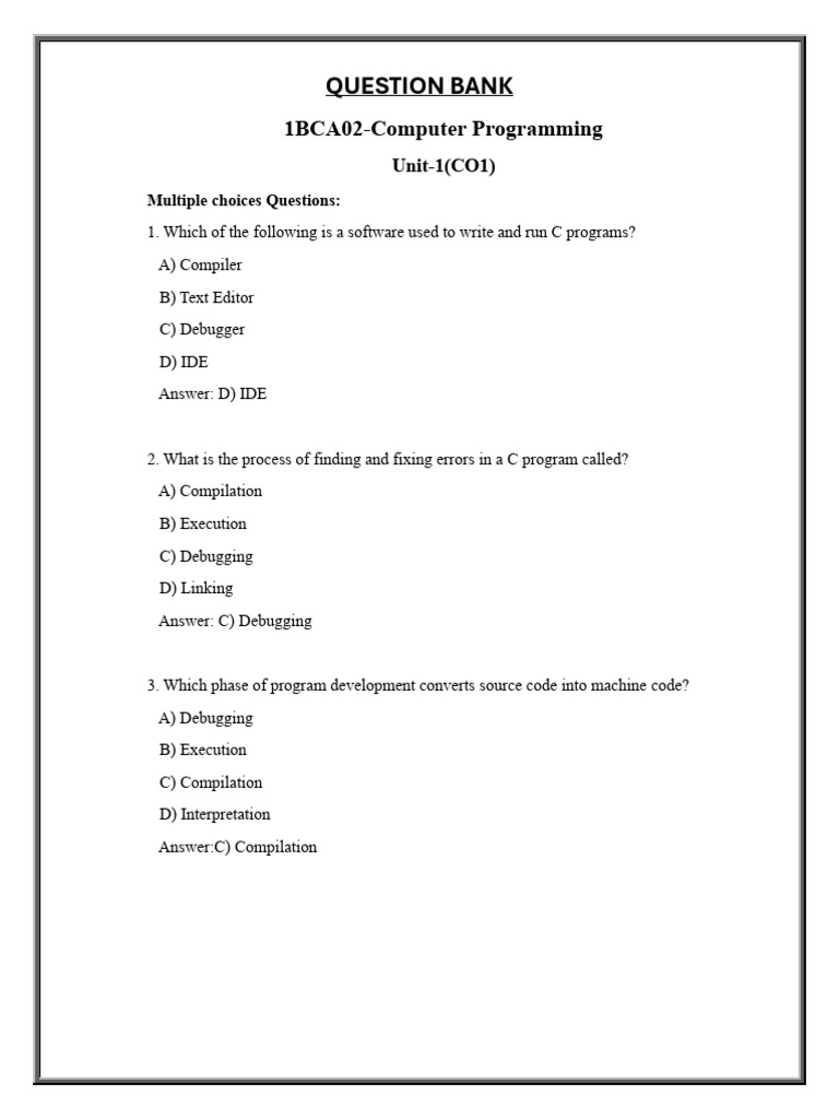 COMPUTER PROGRAMMING-QUESTION BANK | PDF | Pointer (Computer ...