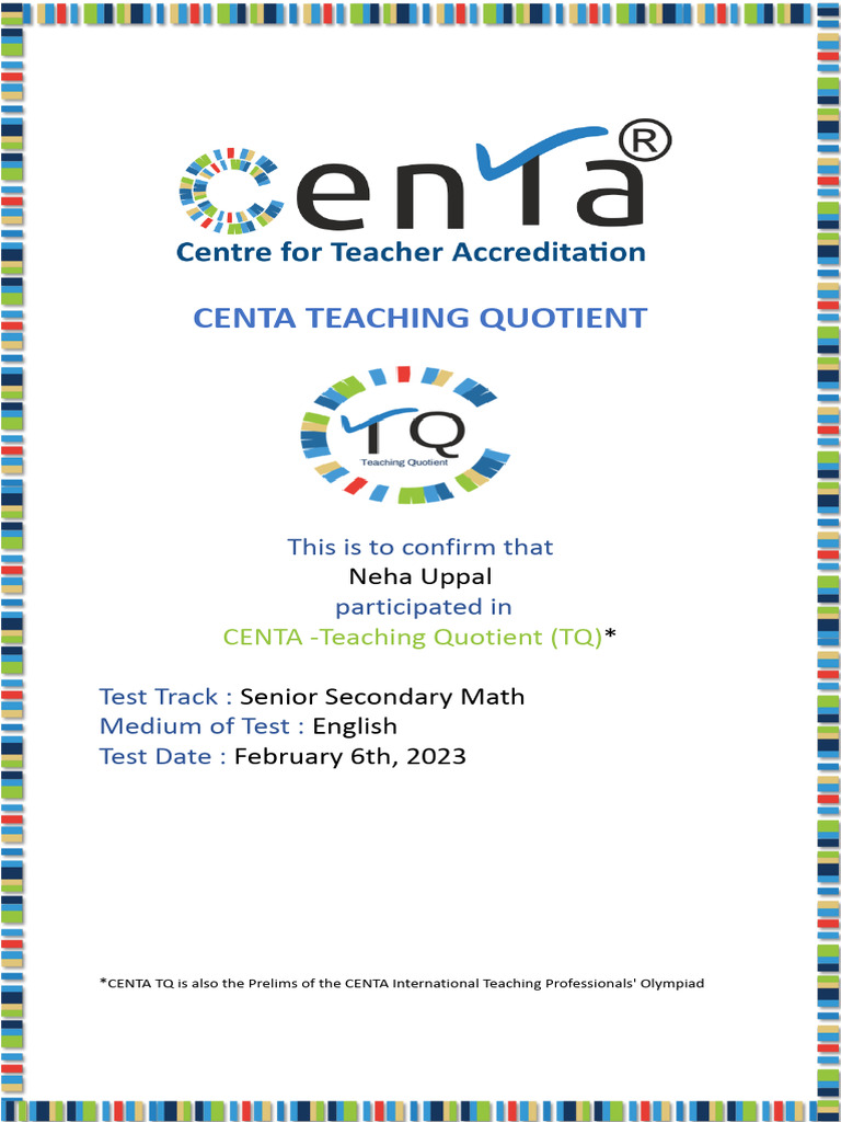 Neha Uppal's CENTA TQ Test Results | PDF | Learning